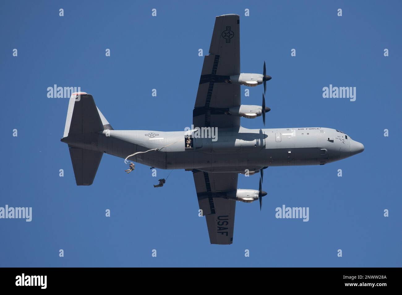 U.S. Army paratroopers from the 82nd Airborne Division, jump out of a U ...