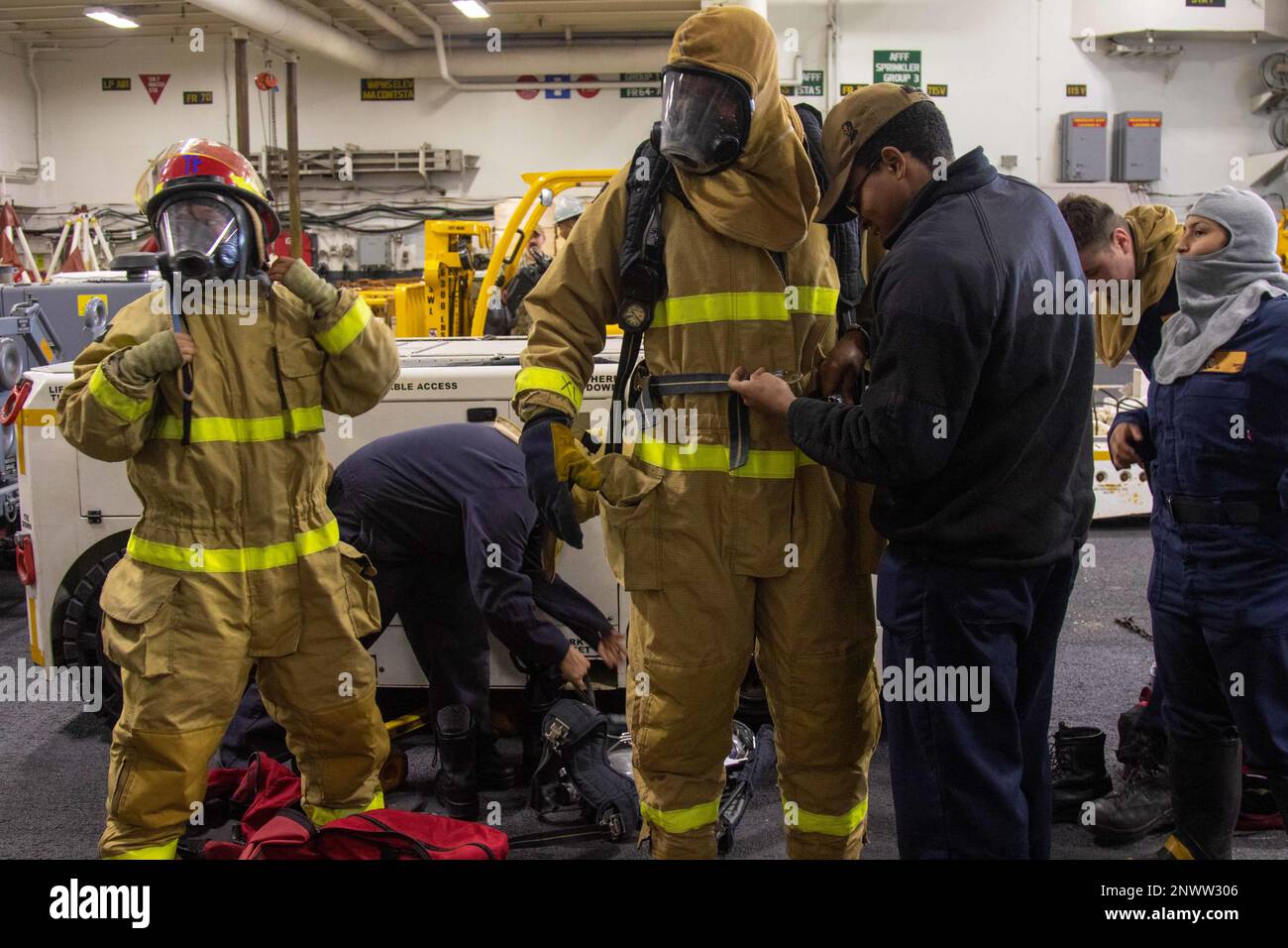 SAN DIEGO (Feb. 13, 2023) Sailors change into firefighting suits during ...