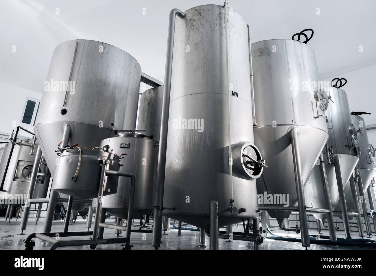 beer production plant. interior of a modern technological brewery Stock ...