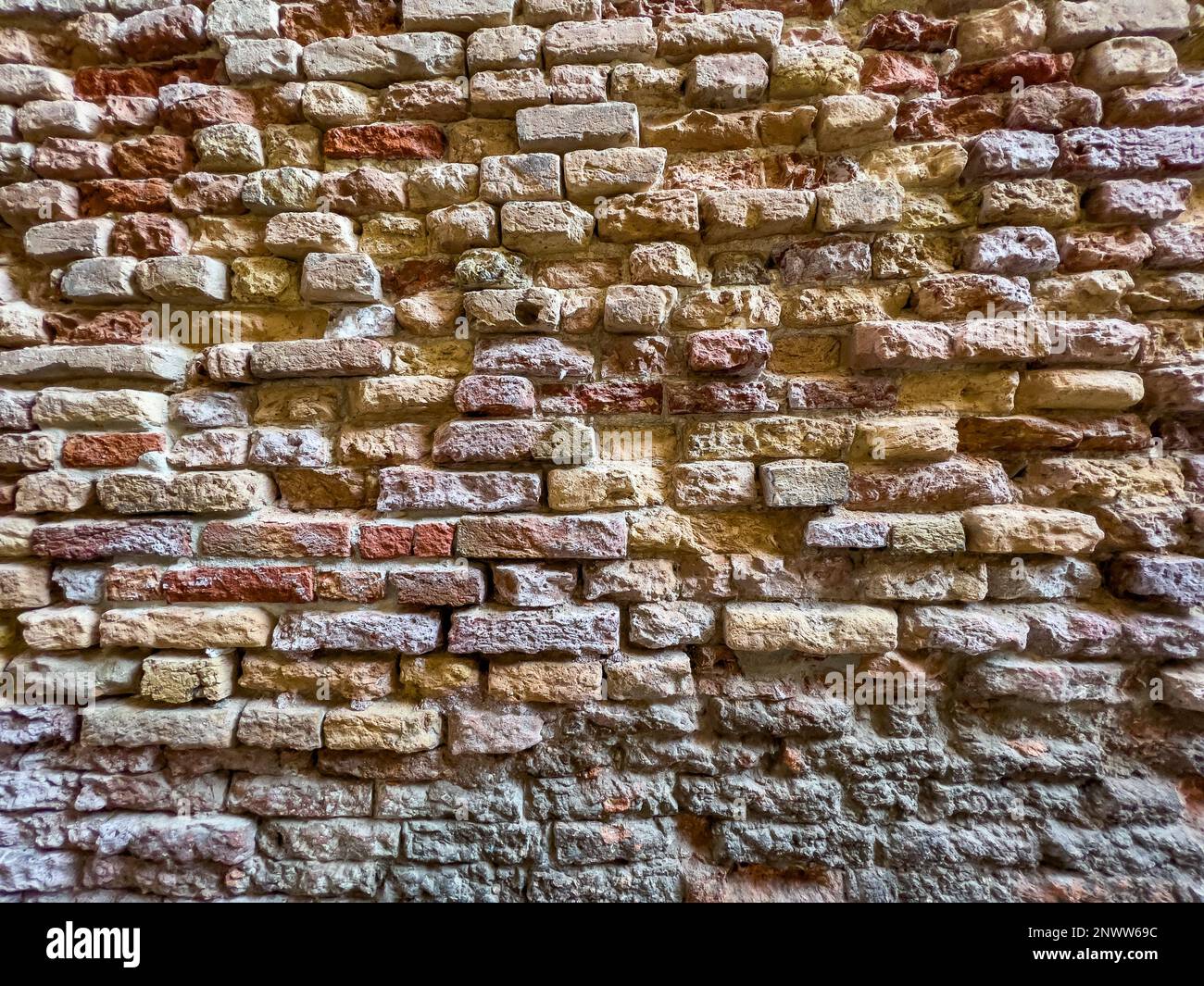Horizontal brick textured wall background in design loft style. Grunge ...