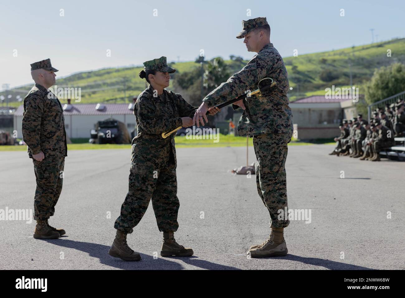 U.S. Marine Sgt. Maj. Diana E. Bacolod, the outgoing sergeant major of ...