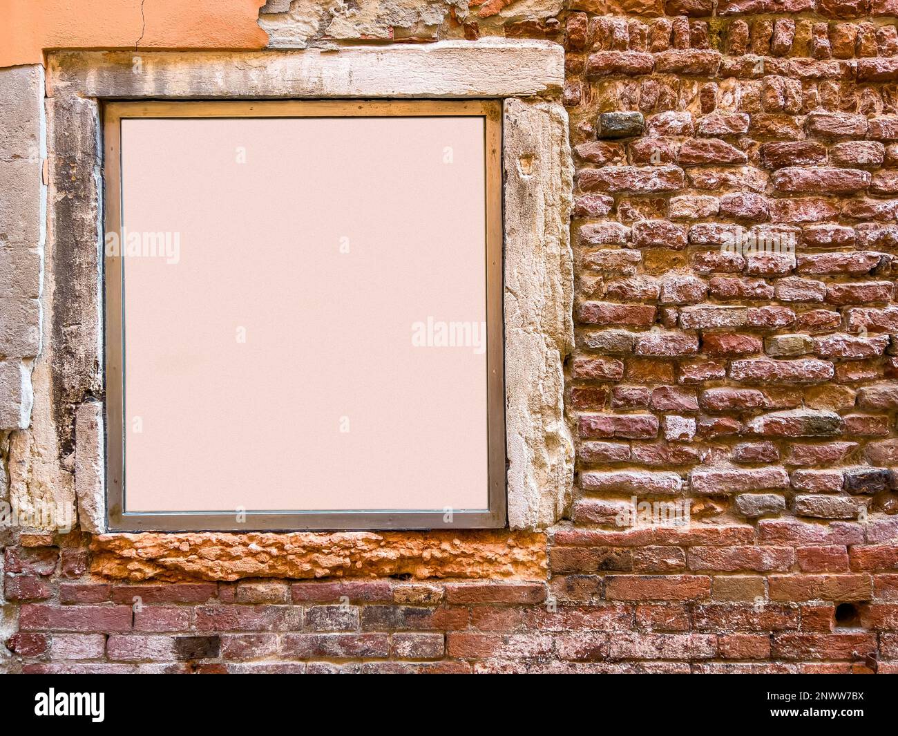 Blank window space on brick textured wall background. Product design ...