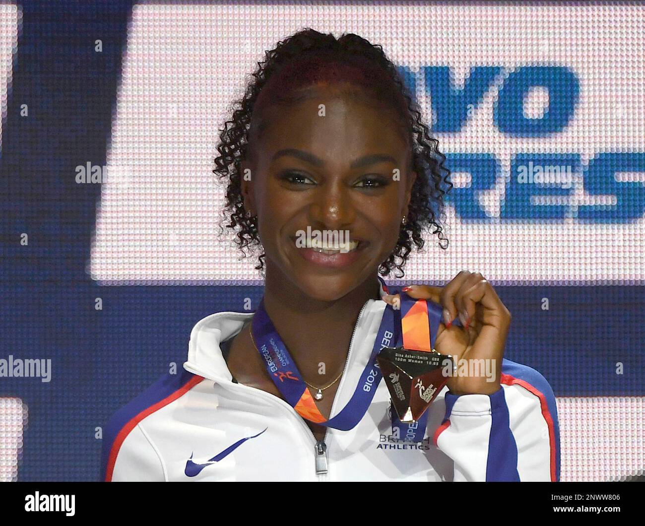 In this Wednesday, Aug. 8, 2018 photo Britain's Dina Asher-Smith shows ...