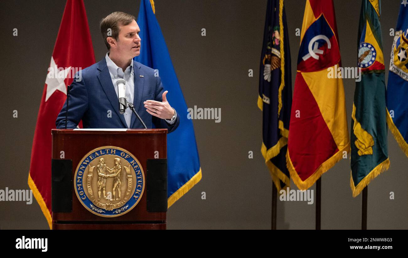Kentucky Gov. Andy Beshear addresses more than 900 Soldiers and Airmen ...