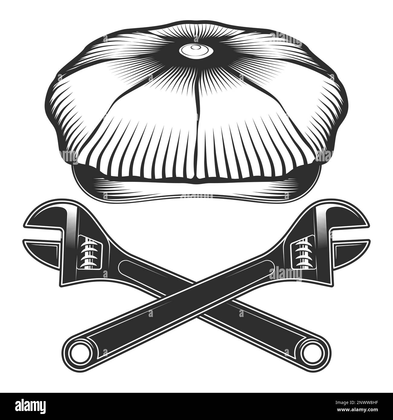 Construction adjustable wrench with tweed hat or flat cap vintage ...