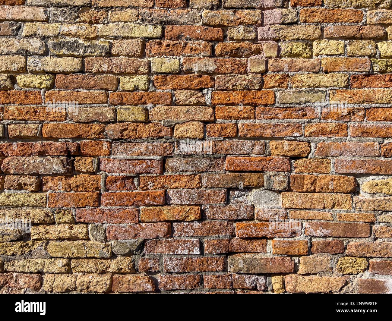 Horizontal brick textured wall background in design loft style. Grunge ...