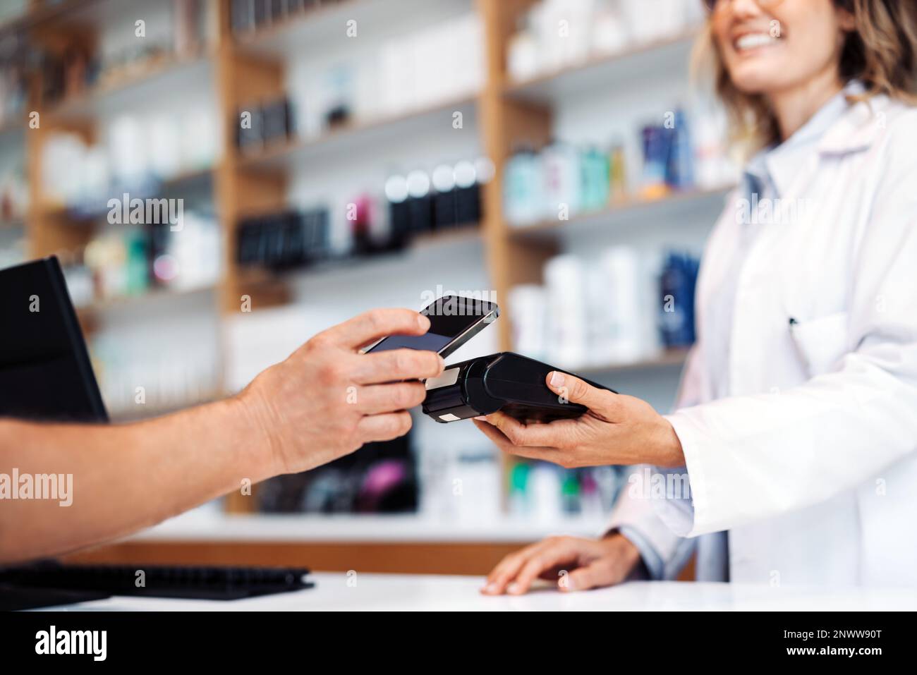 Pharmacy hands woman scanning hi-res stock photography and images - Alamy