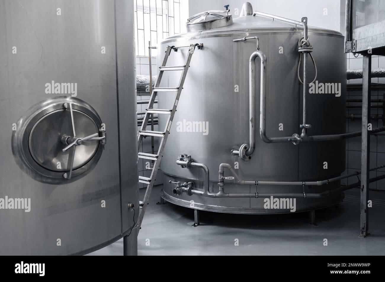 beer production plant. interior of a modern technological brewery Stock ...