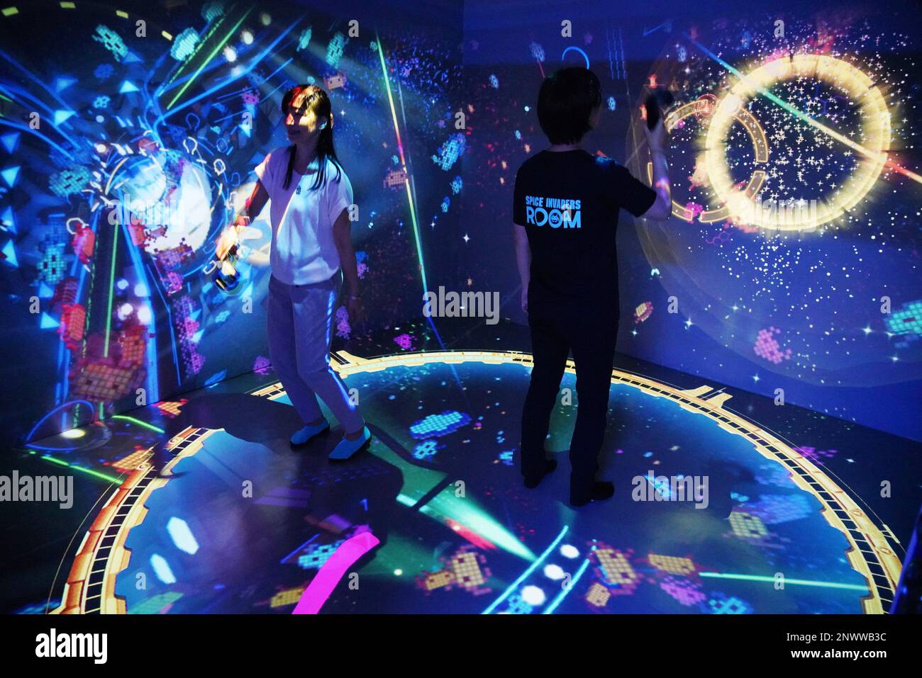 A photo shows one of the attractions of "Space Invaders Room" to enjoy ...