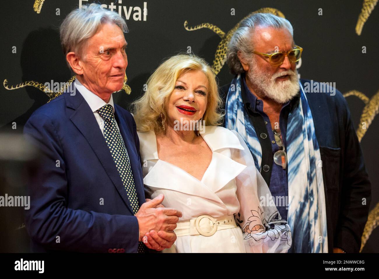 From left, Festival President Marco Solari, Italian actress Sandra Milo ...