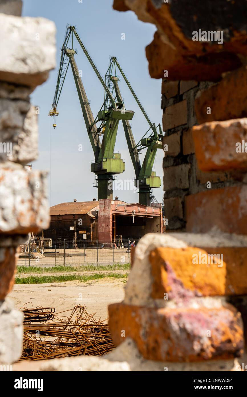 Industrial building at the Gdansk Shipyard, former Lenin Shipyard ...