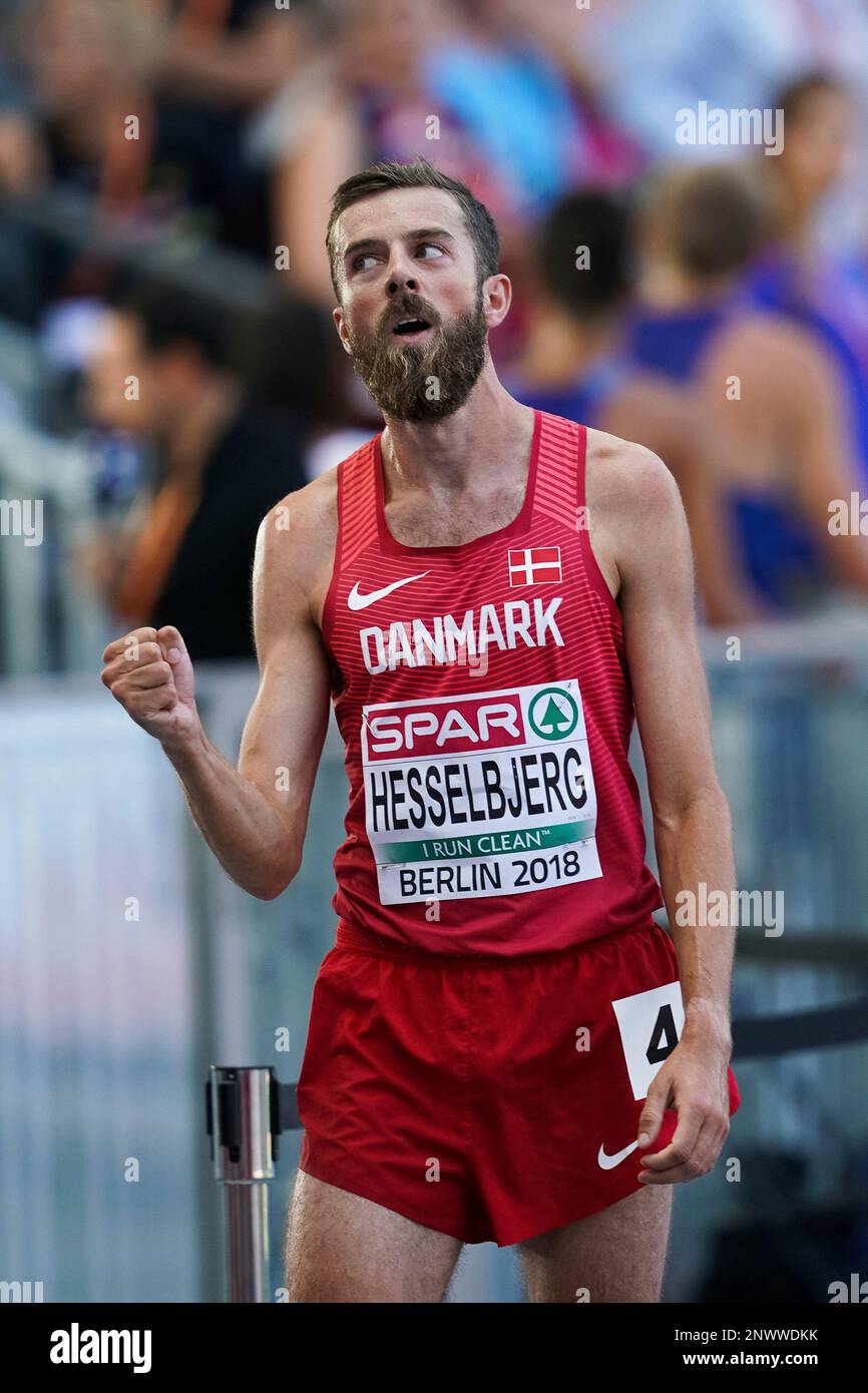 August 7, 2018: Ole Hesslbjerg celebrating season best after 3000m Steeple chase for Men at the ...