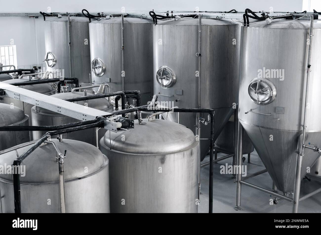 beer production plant. interior of a modern technological brewery Stock ...