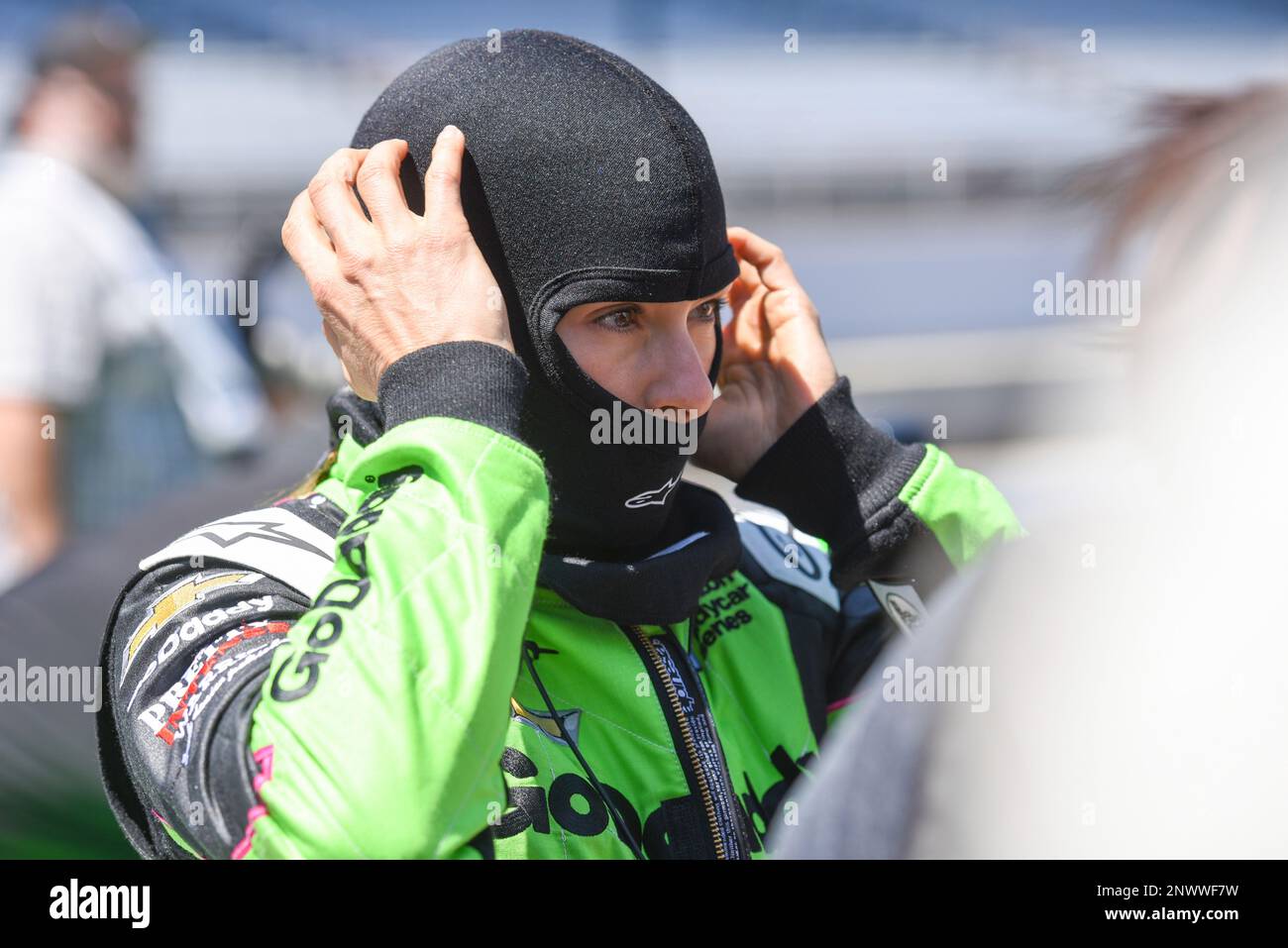 INDIANAPOLIS, IN - MAY 1: Danica Patrick (13) putting on her balaclava ...