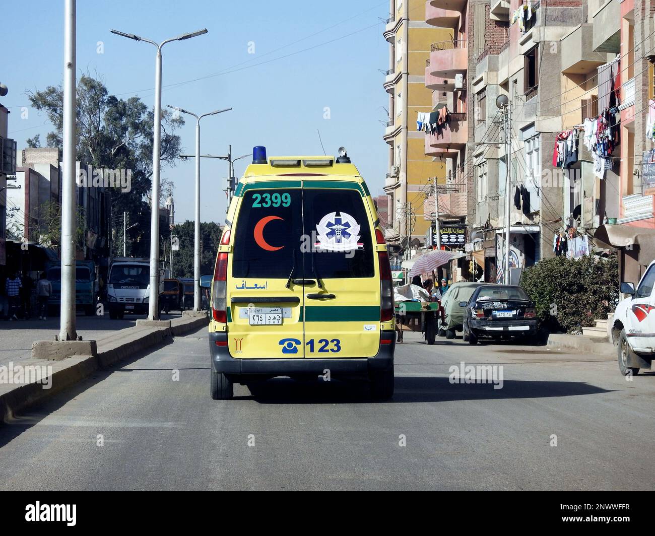 Giza, Egypt, January 26 2023: Ambulance on road responding for an ...