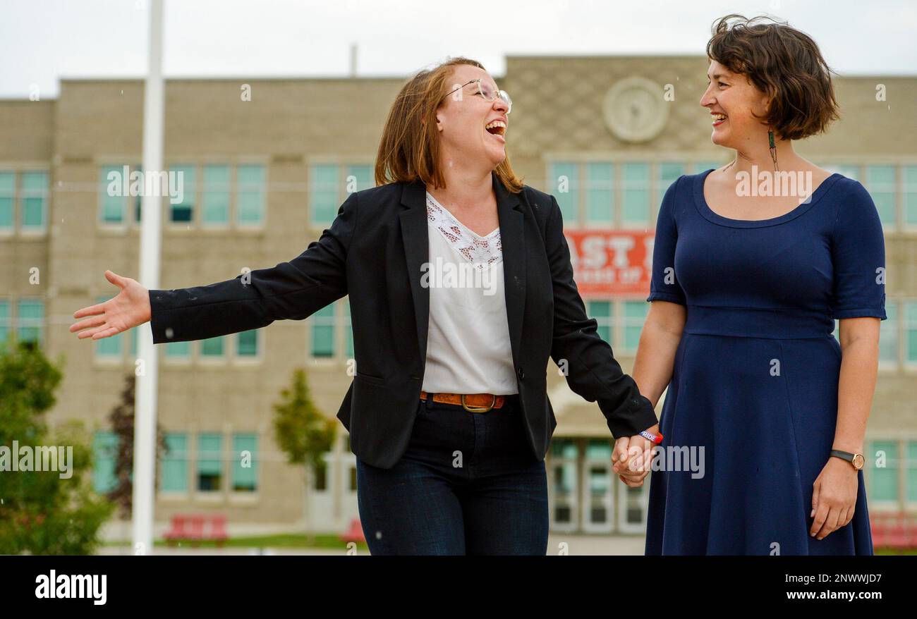 In this Aug. 1, 2018, photo, Ivy Fox, left, and Leah Farrell share a ...
