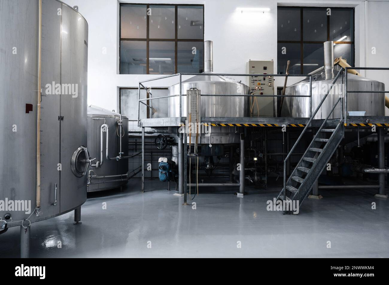 beer production plant. interior of a modern technological brewery Stock ...