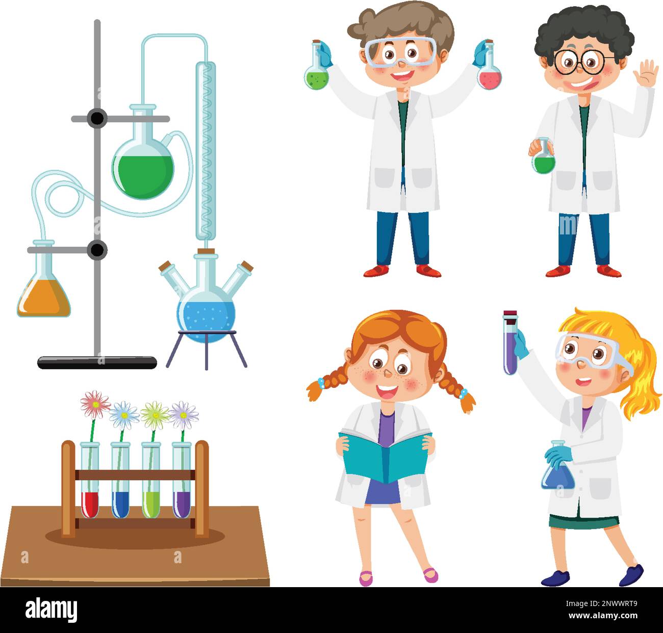 Scientist and student doing chemistry experiment illustration Stock ...
