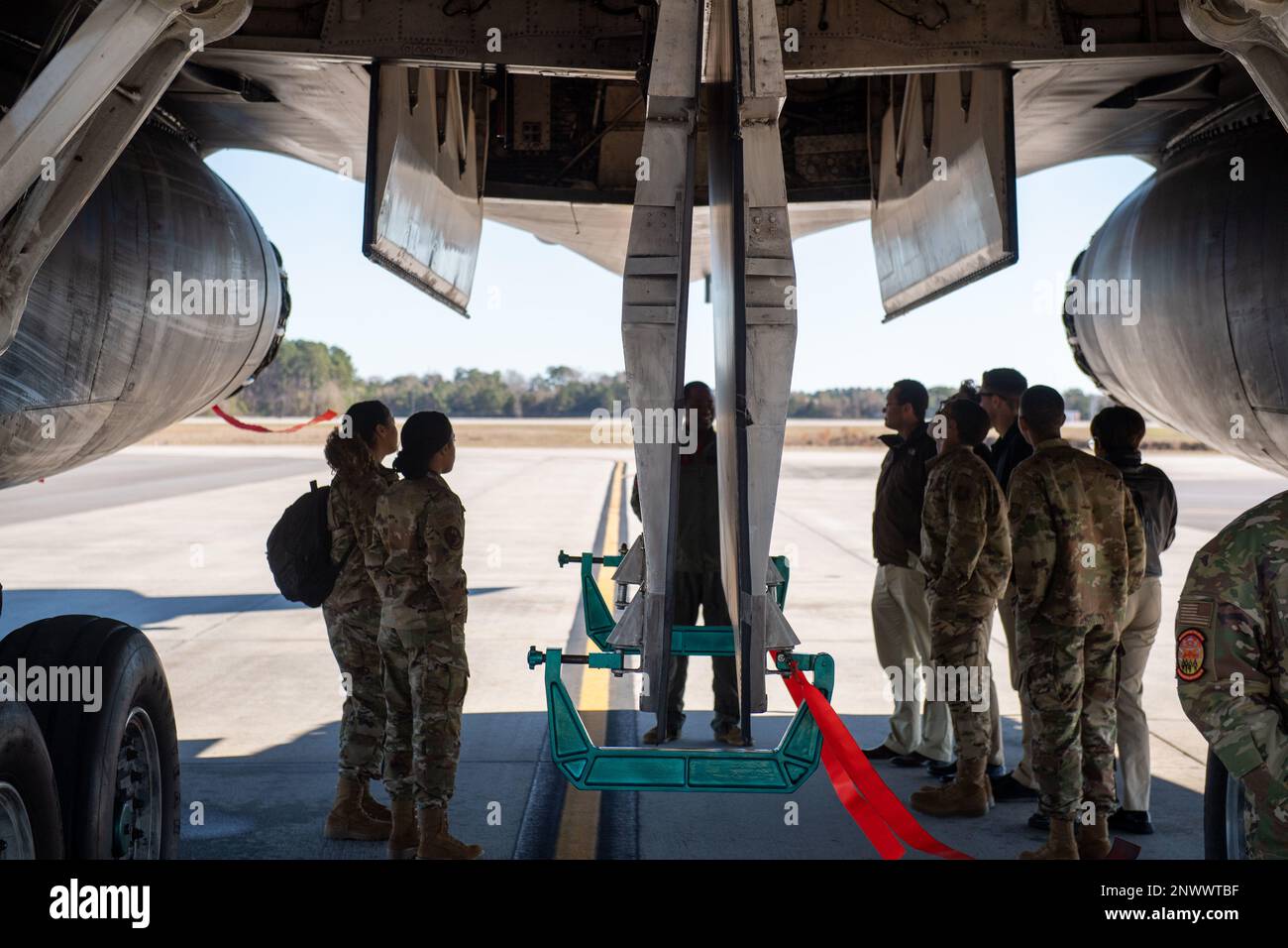 U.S. Air Force cadets learn about a B-1B Lancer assigned to the 9th ...