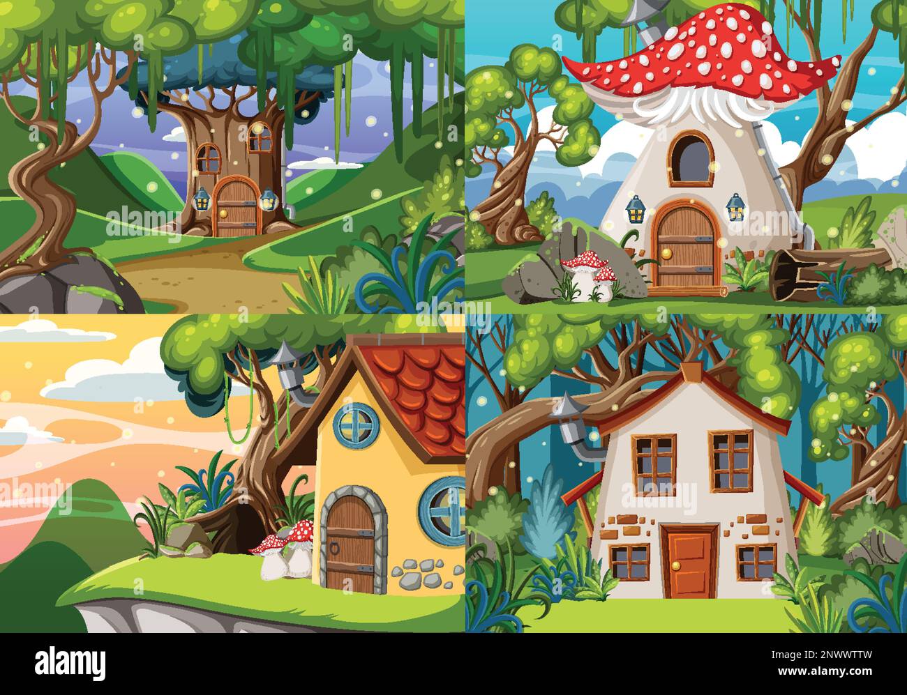 Set of fairy tale house background illustration Stock Vector Image ...