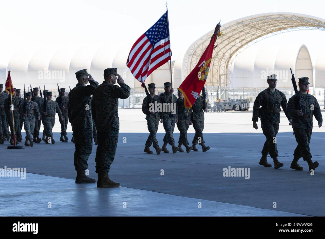 U.S. Marine Corps Lt. Col. Alexander Goodno, left, out-going commanding ...