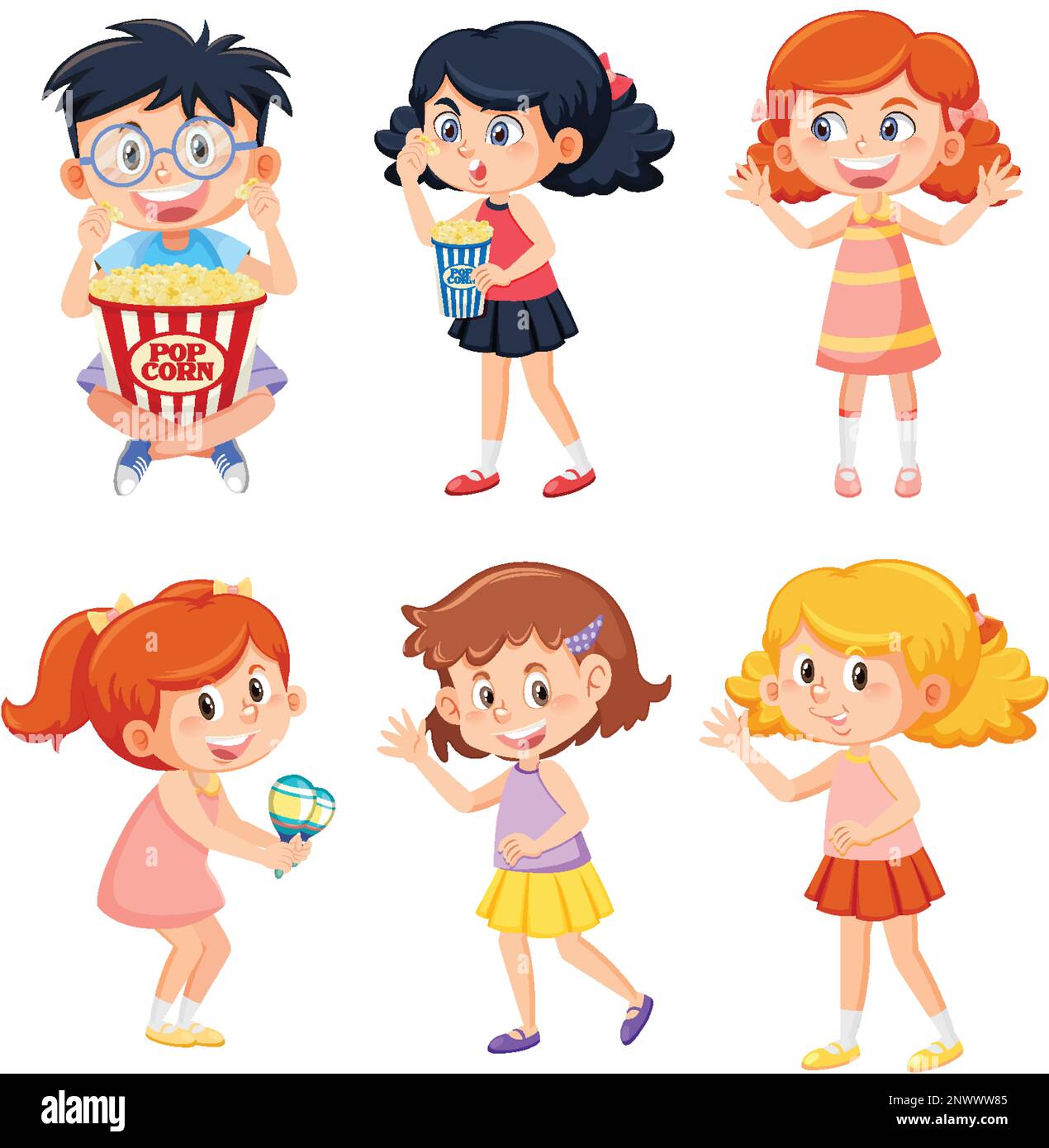 Set of cute children cartoon character illustration Stock Vector Image ...