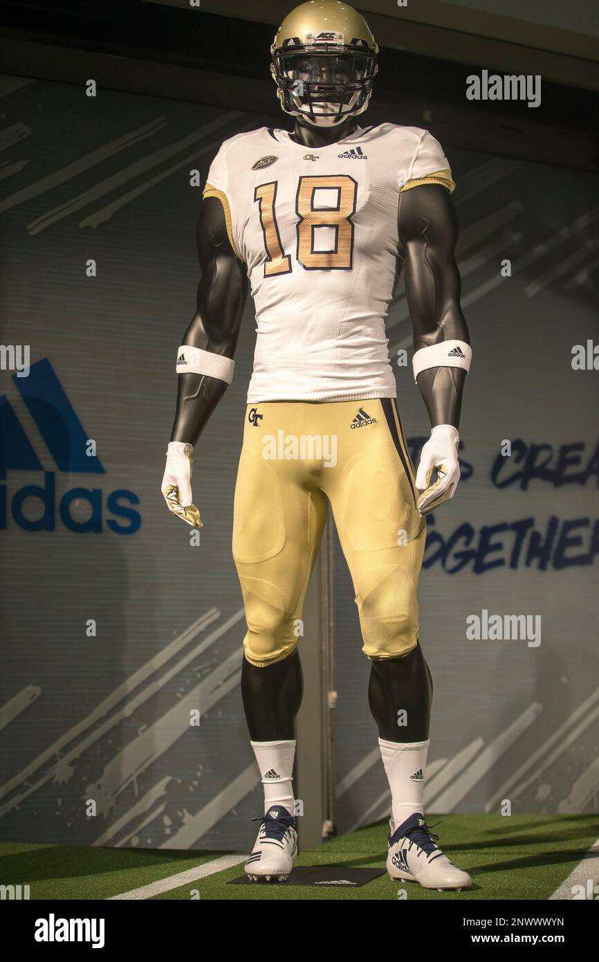 A new Georgia Tech football uniform is displayed in Atlanta, Friday ...