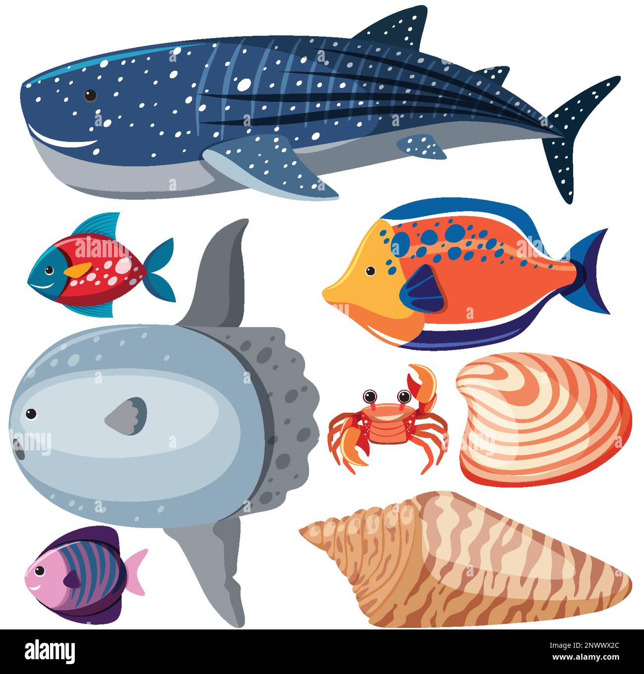 Set of simple sea underwater creature illustration Stock Vector Image ...