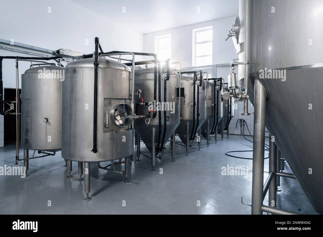 interior of a modern brewery with beer fermentation tanks Stock Photo ...