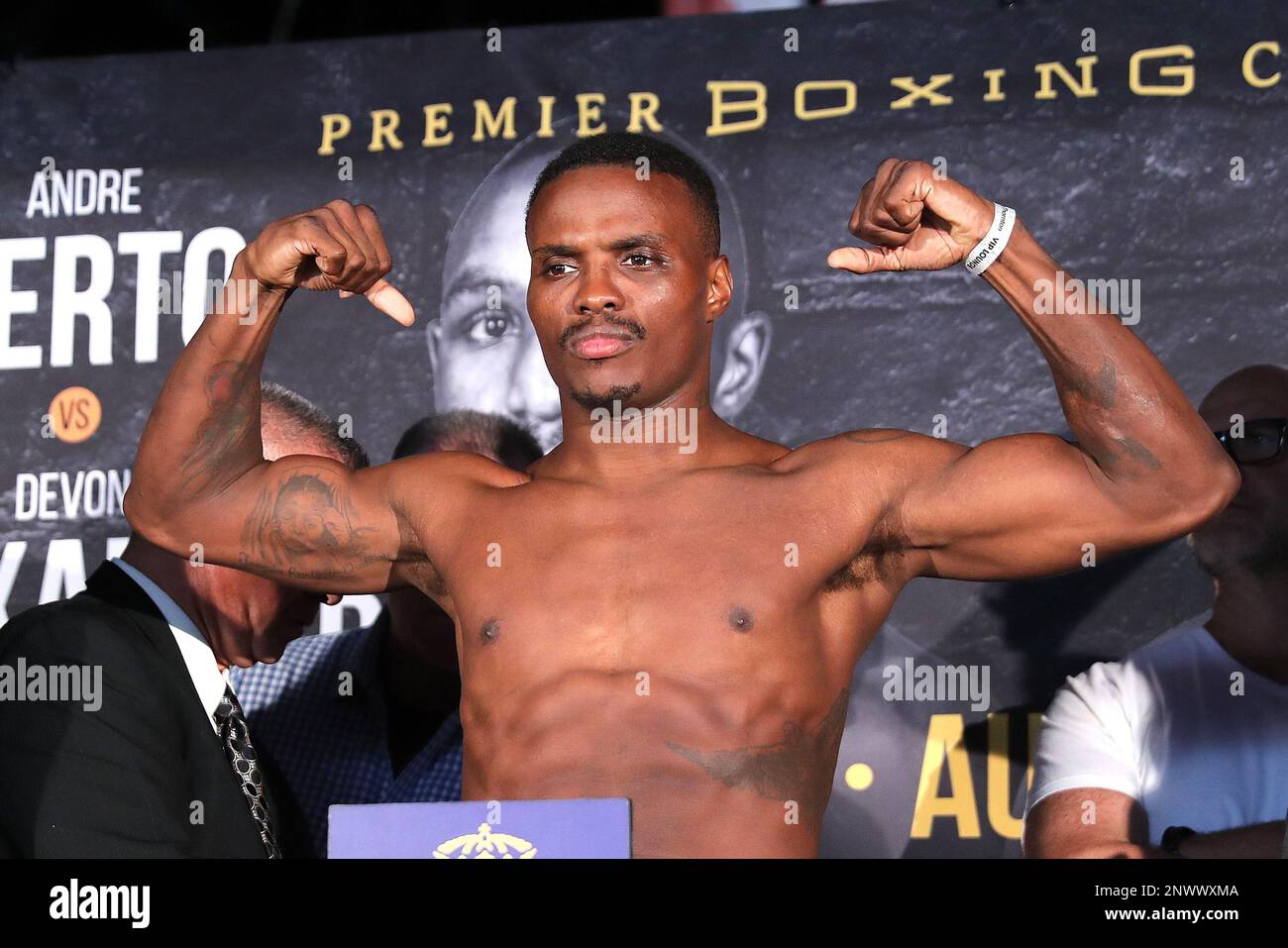 Peter "Kid Chocolate" Quillin poses during weigh ins for a Premier ...