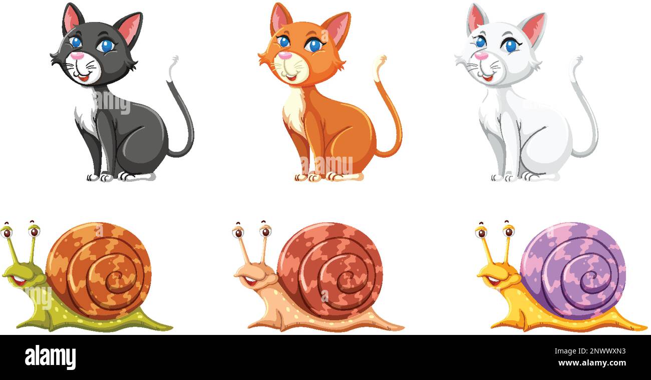 Set of cat and snail cartoon, character illustration Stock Vector Image ...