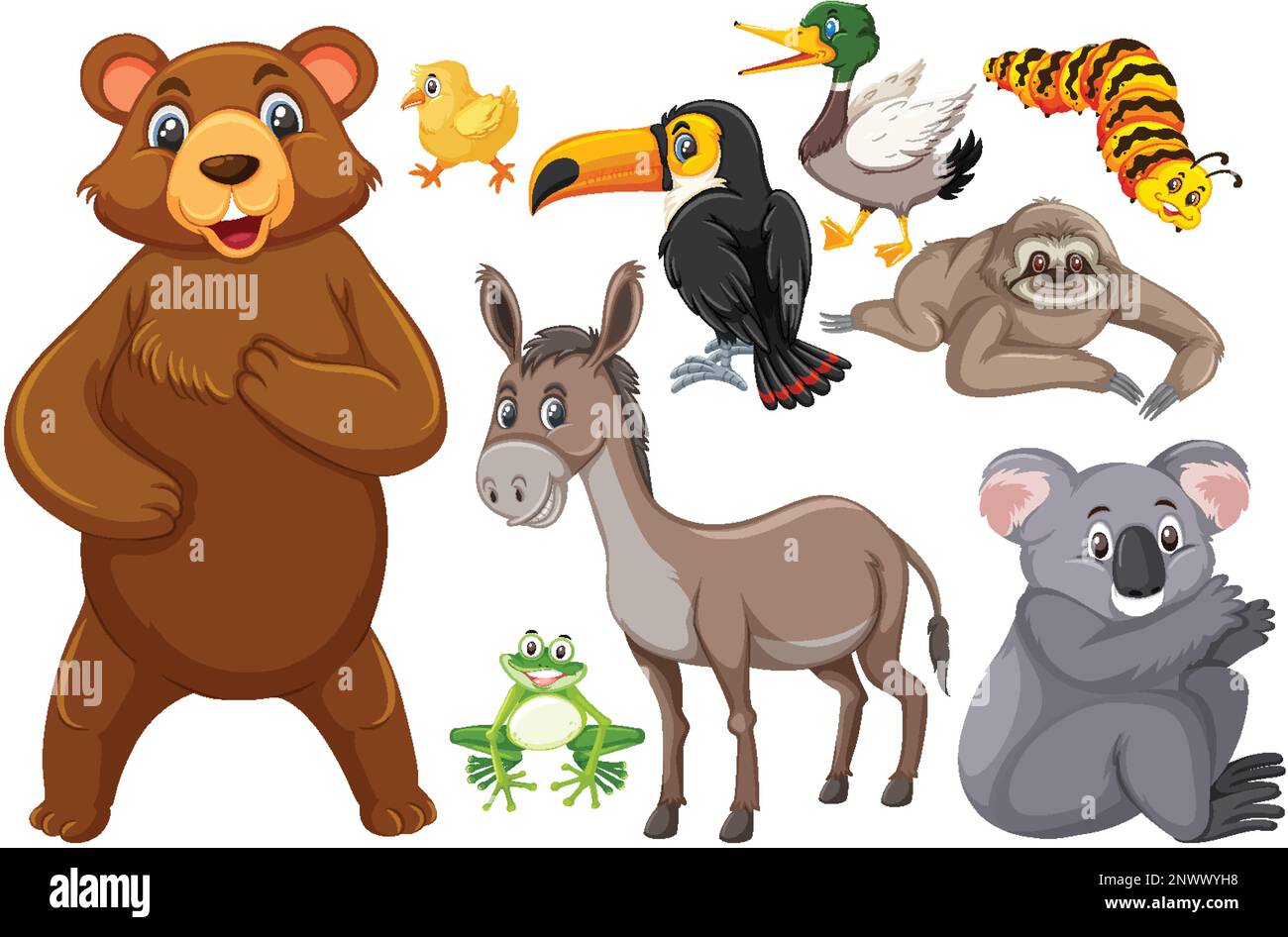 Set of cute animals cartoon character illustration Stock Vector Image ...