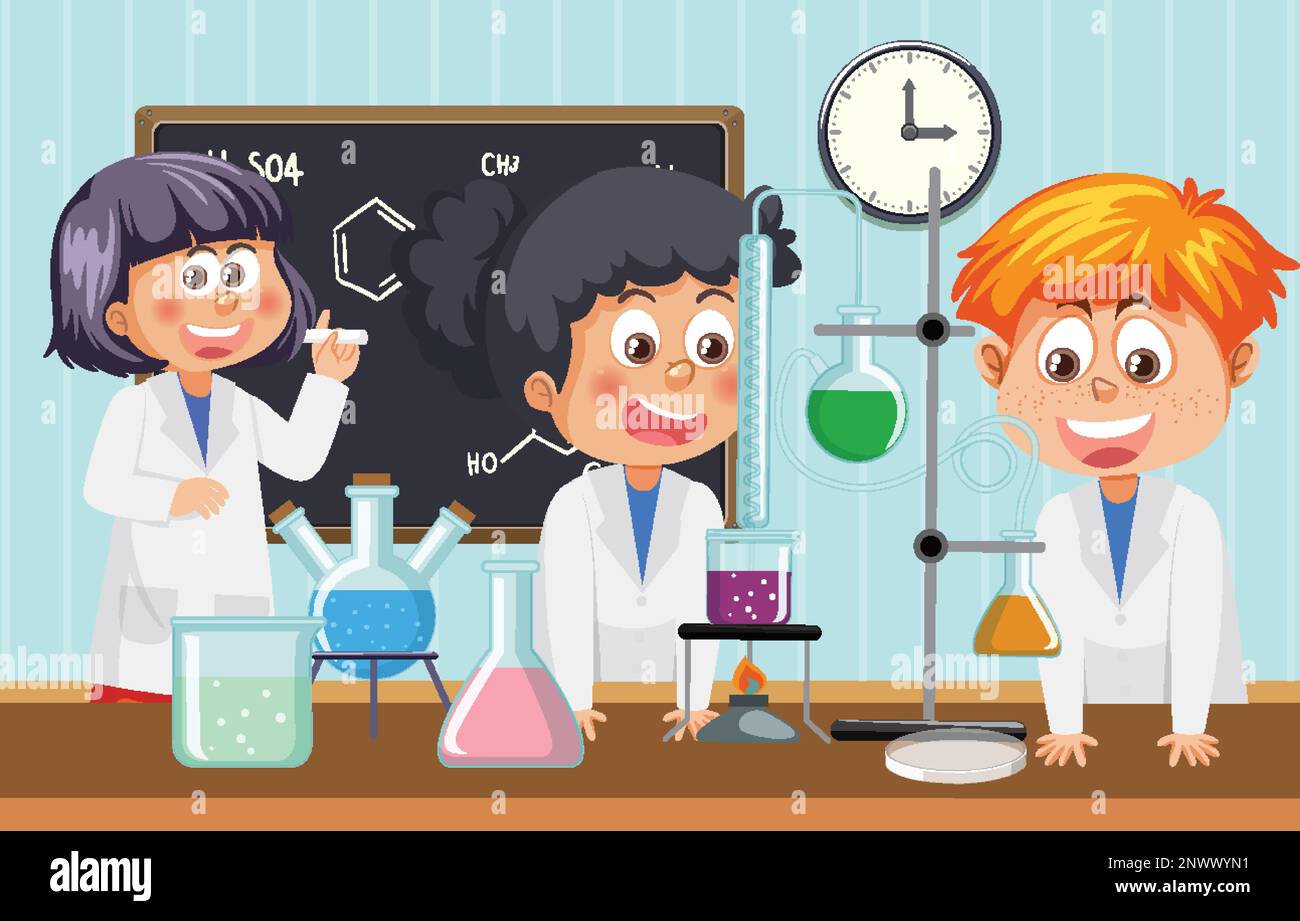 Student doing science experiment in laboratory illustration Stock ...