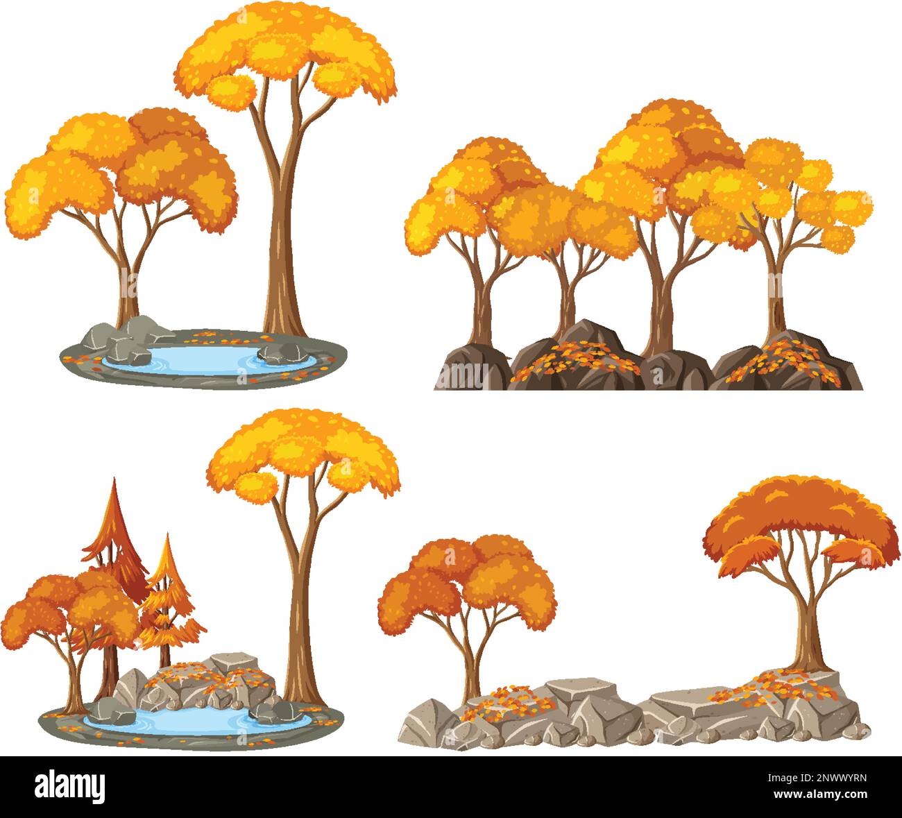 Set of autumn tree cartoon illustration Stock Vector Image & Art - Alamy