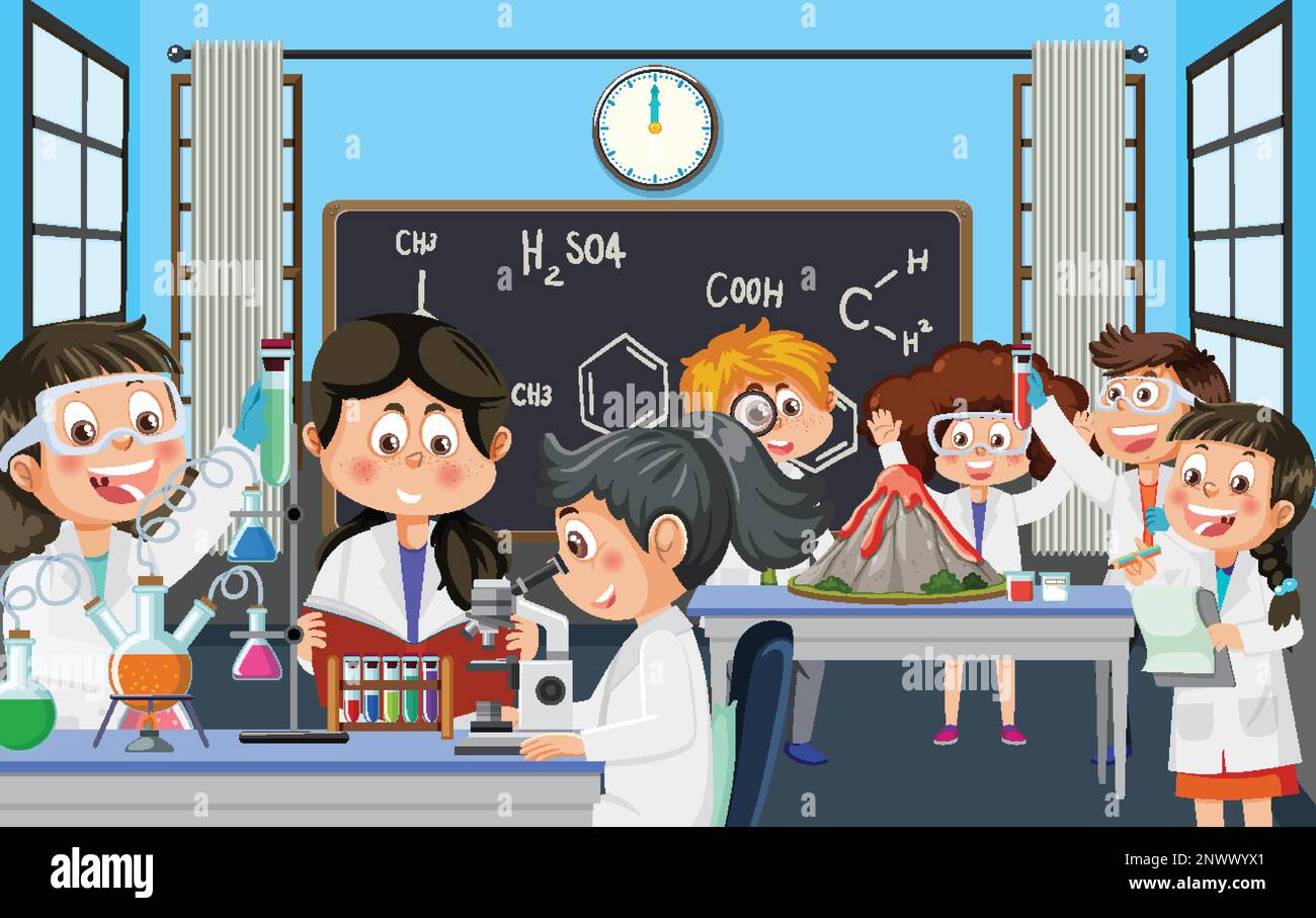 Student doing science experiment in laboratory illustration Stock ...