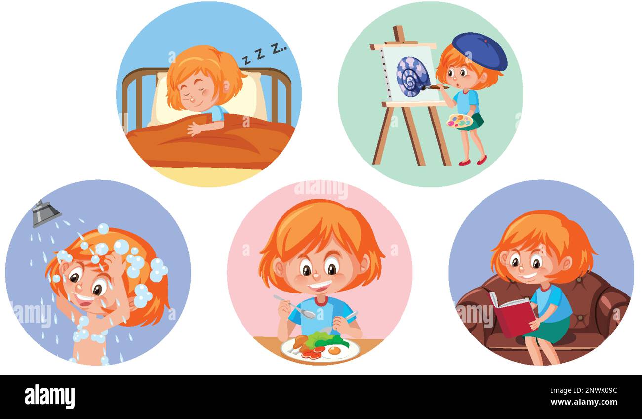 A girl with daily routine illustration Stock Vector Image & Art - Alamy