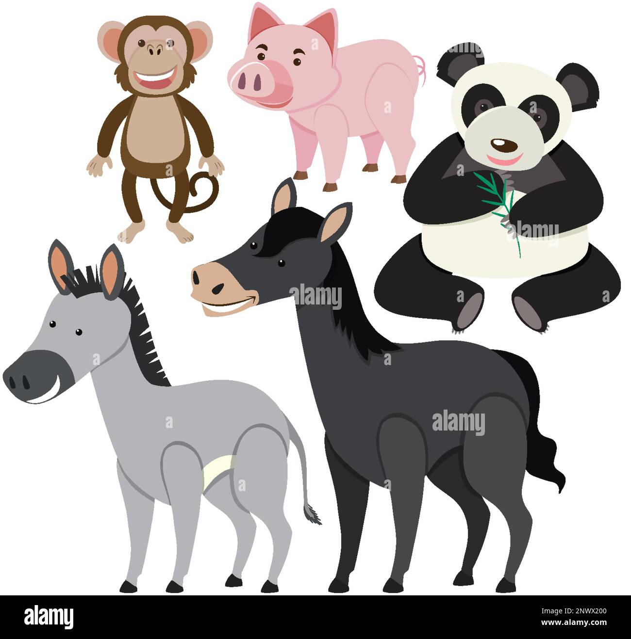Set of animals cartoon simple style illustration Stock Vector Image ...