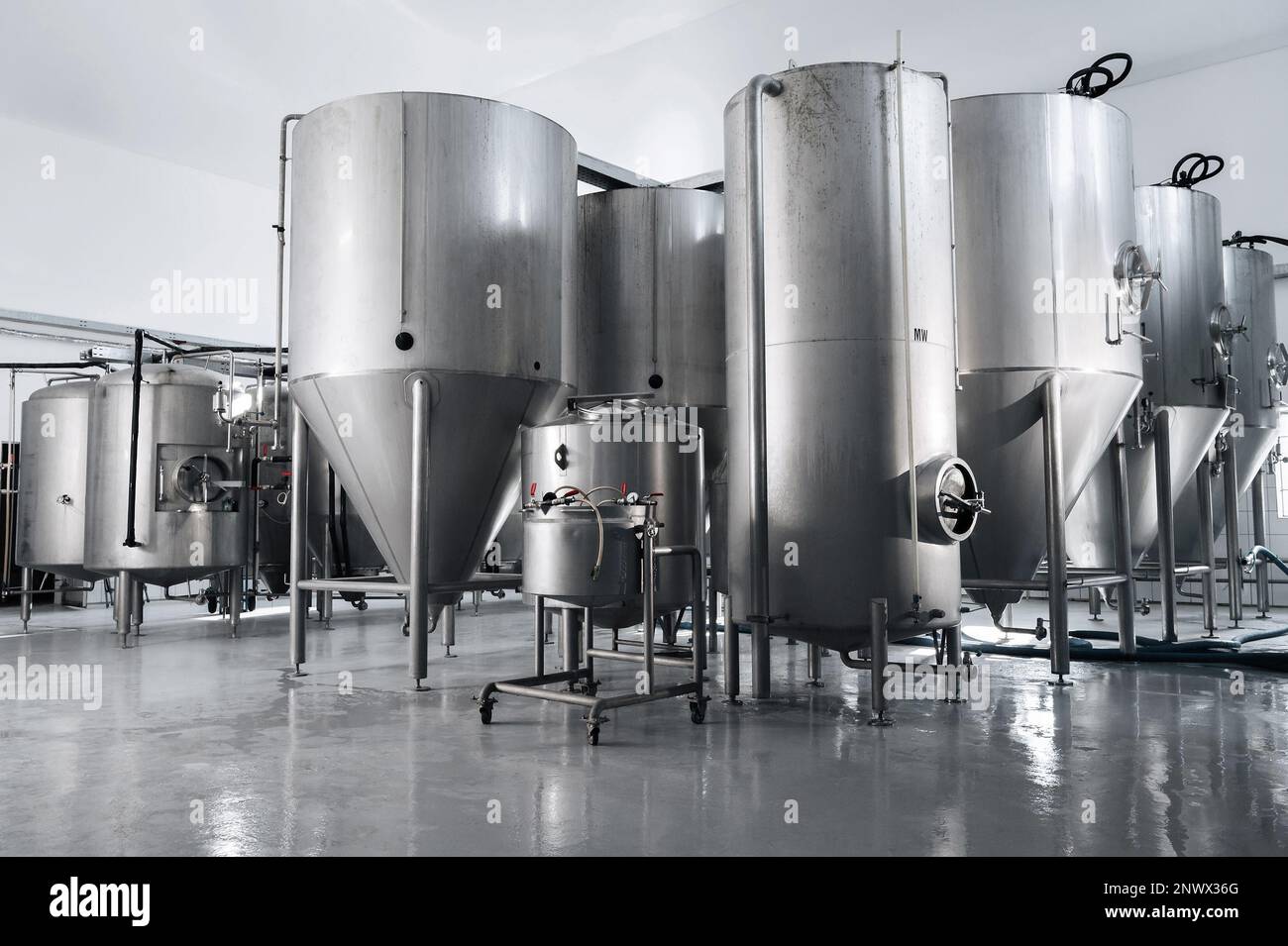 interior of a modern factory brewery with tanks inside Stock Photo - Alamy
