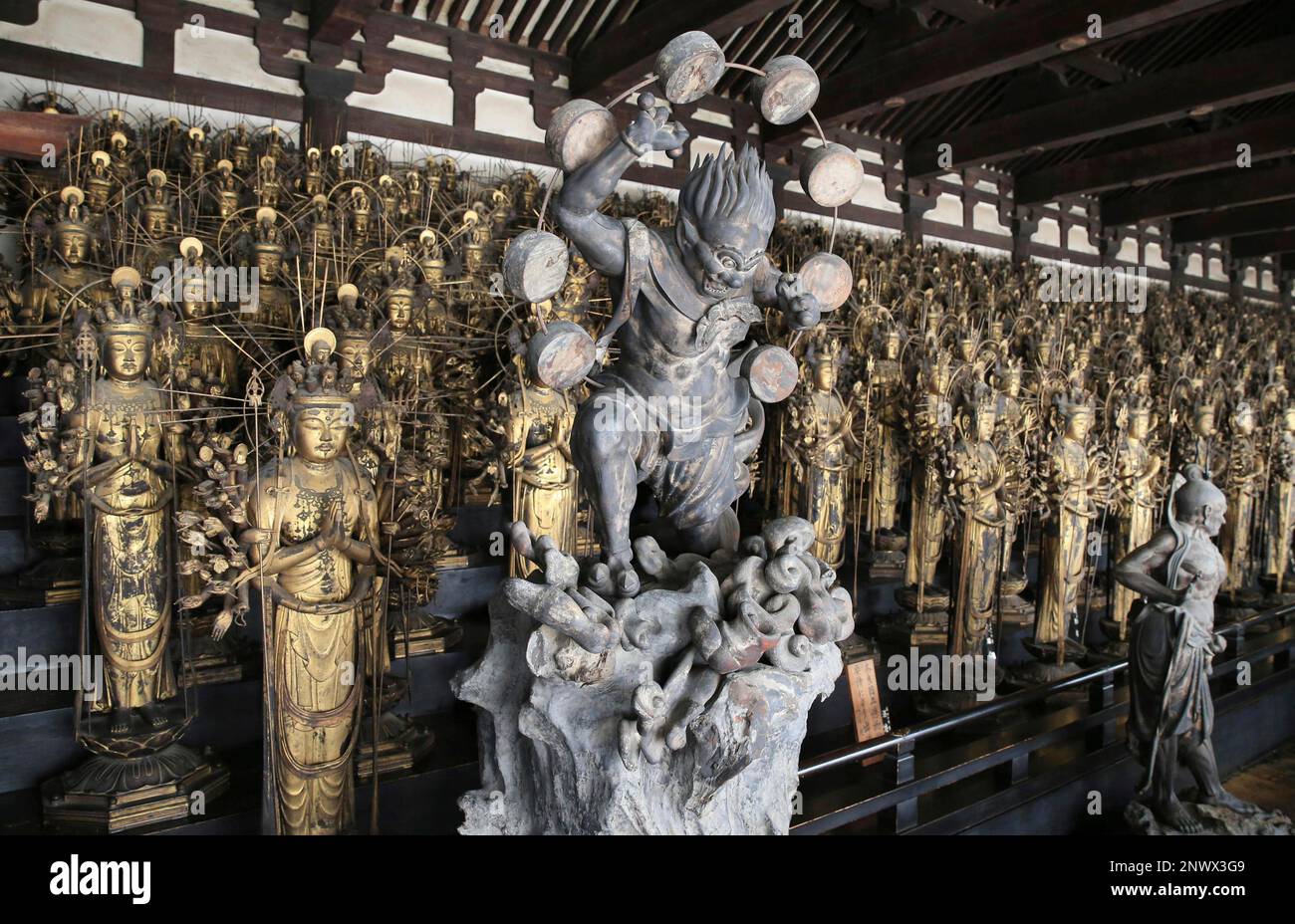 A photo shows the unveiled stature of Raijin (god of thunder) moved to ...