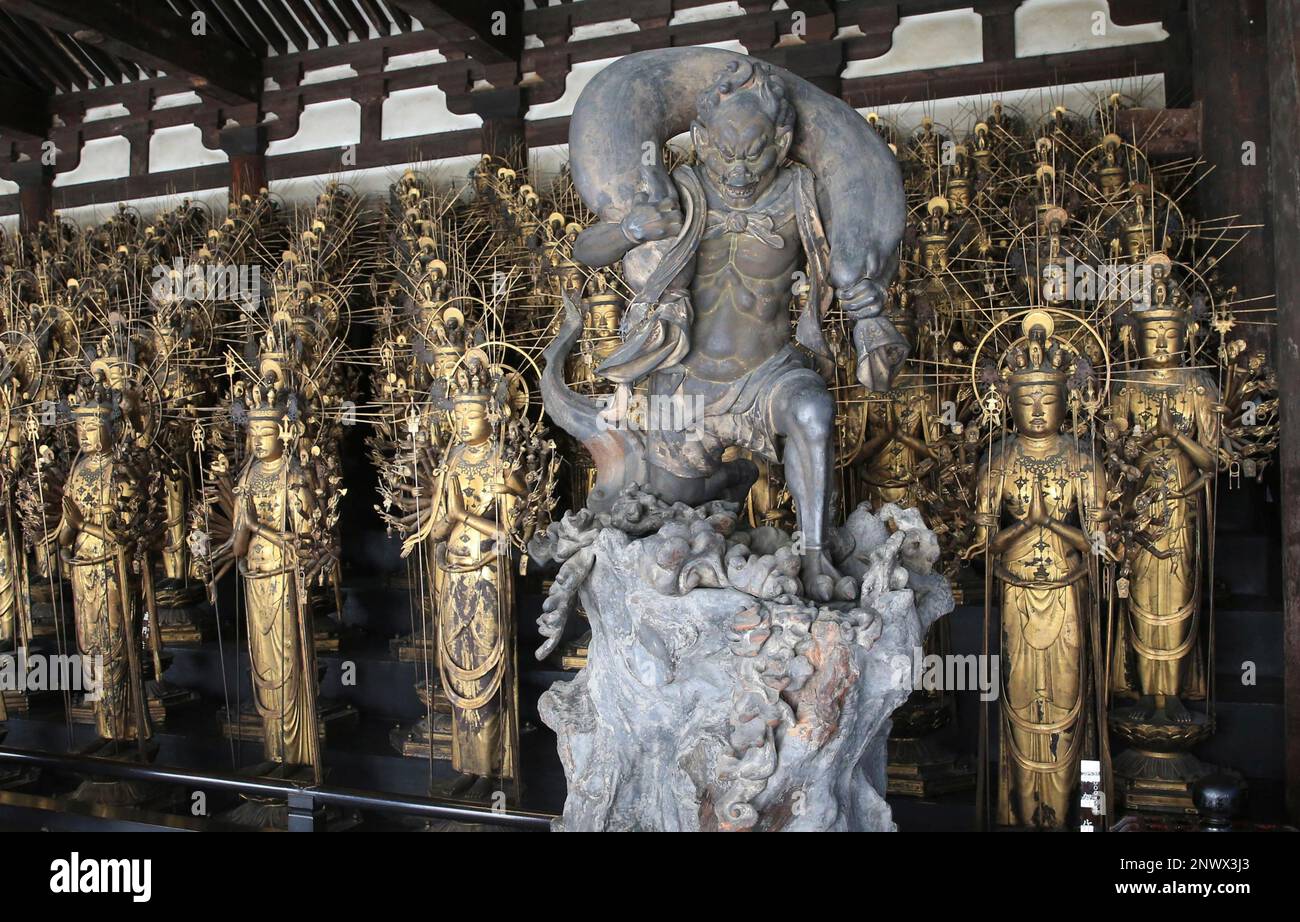 A photo shows the unveiled stature of Fujin(front),god of wind moved to ...