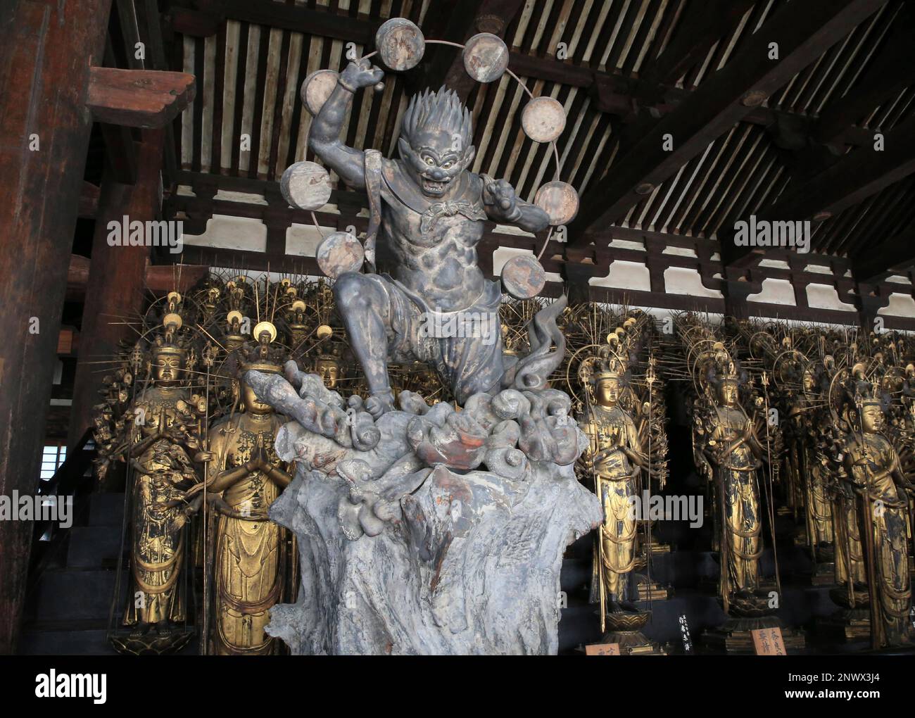 A photo shows the unveiled stature of Raijin (god of thunder) moved to ...
