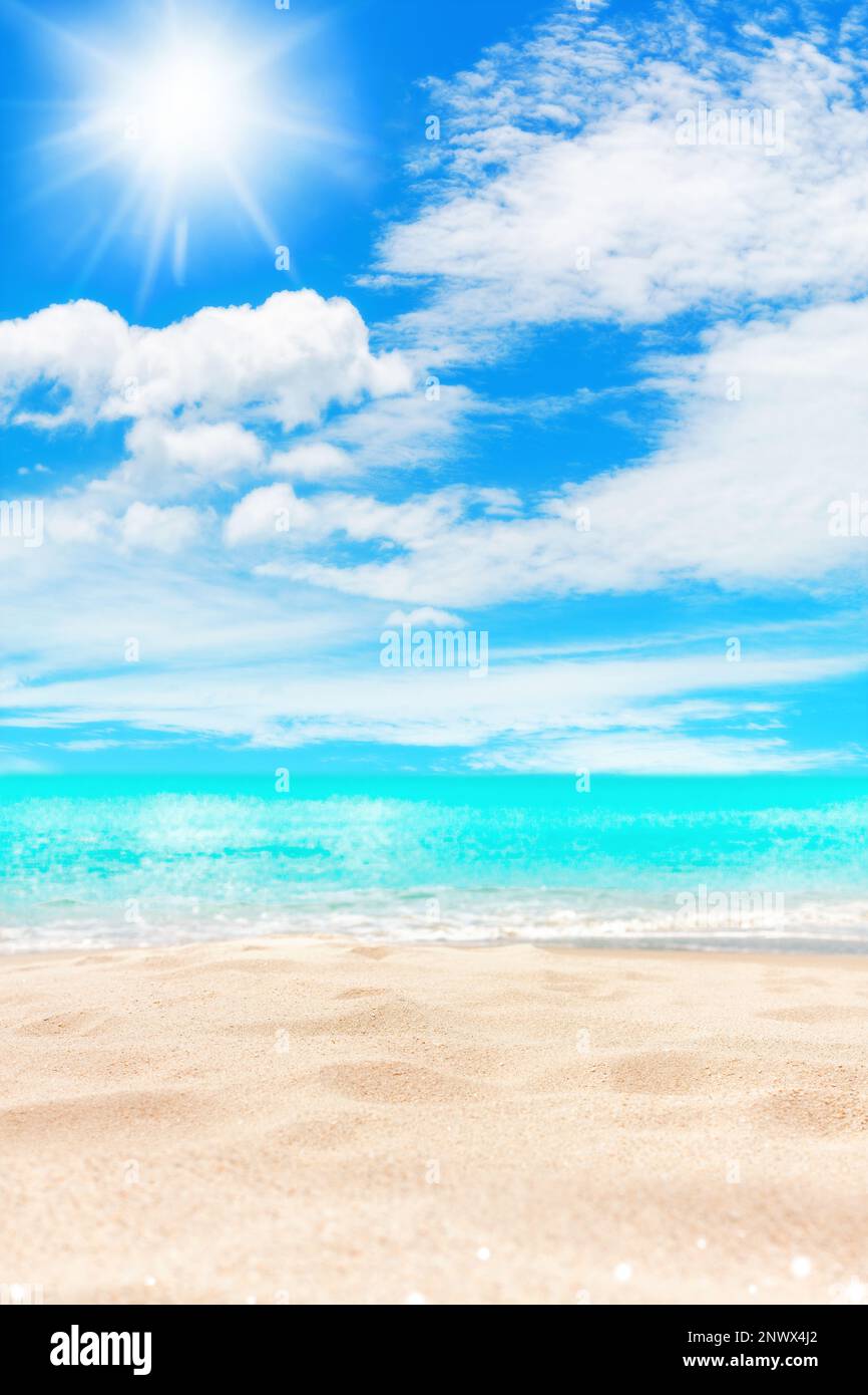 Tropical island paradise beach nature, yellow sand, blue sea water ...