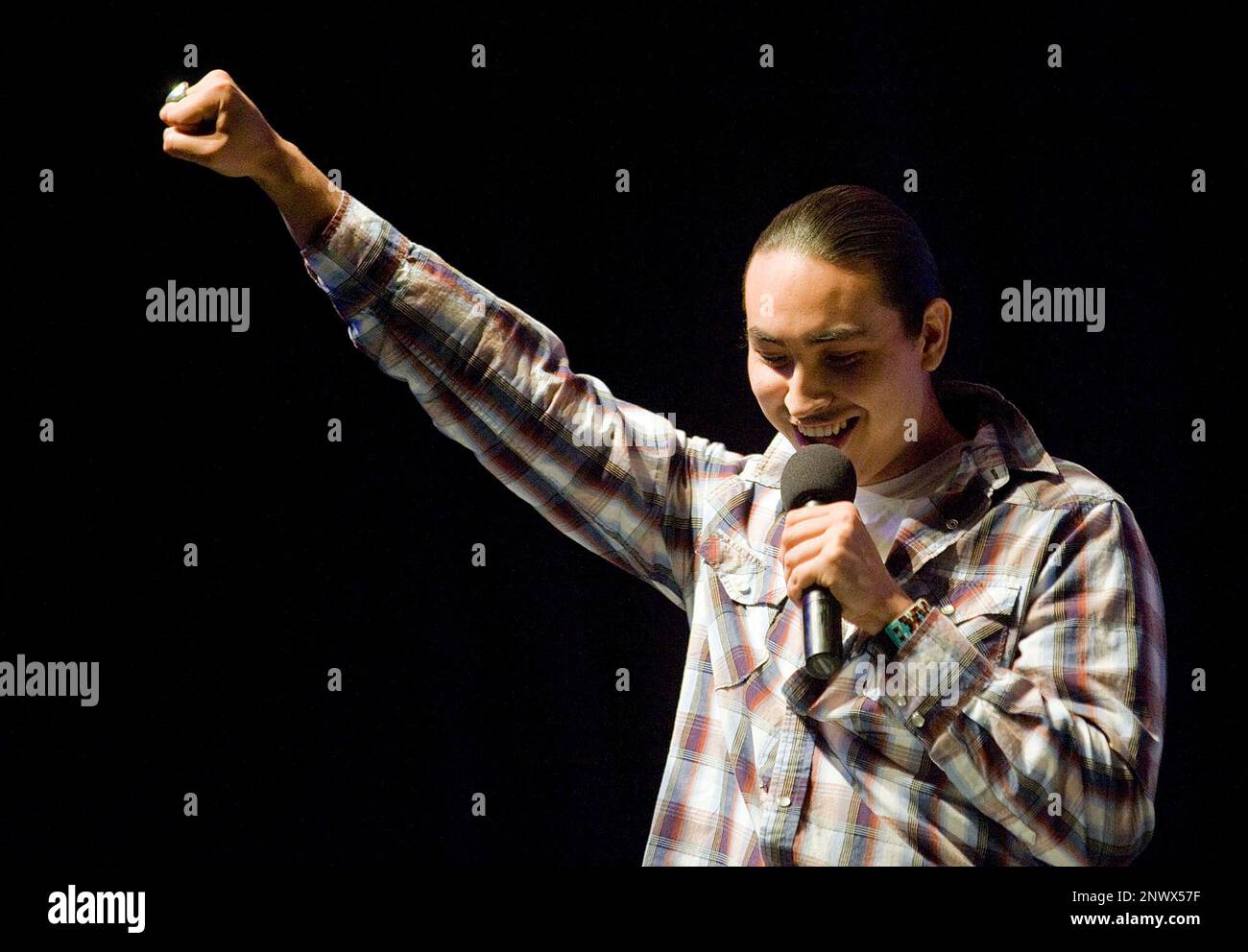FILE -In this Jan. 16, 2010 file photo, Chinle's Tatanka Means salutes ...