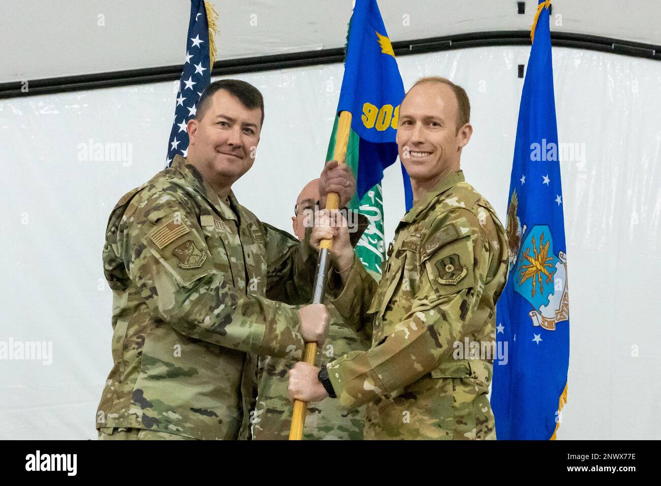 U.S. Air Force Lt. Col. Michael Deprey, right, outgoing commander of ...