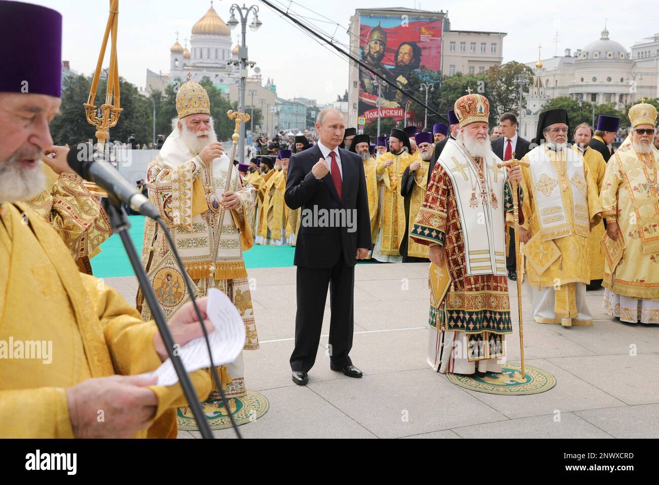 Russian Orthodox Church Patriarch Kirill, right, Russian President ...