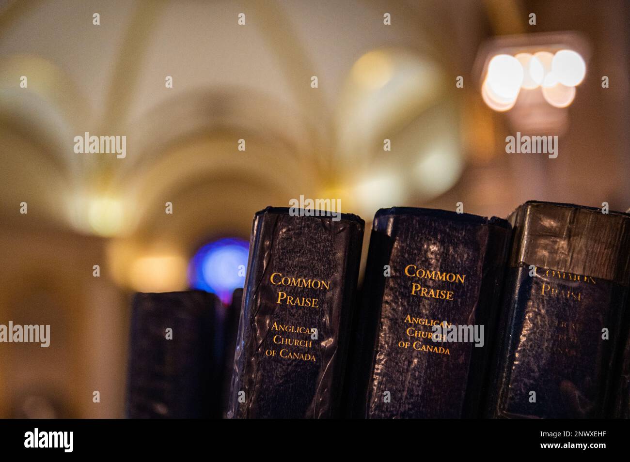 Selective focus of Common Praise Hymnals from the Anglican Church of ...