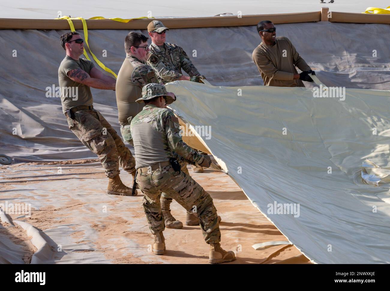 U.S. Air Force Airmen assigned to the 378th Expeditionary Logistics ...