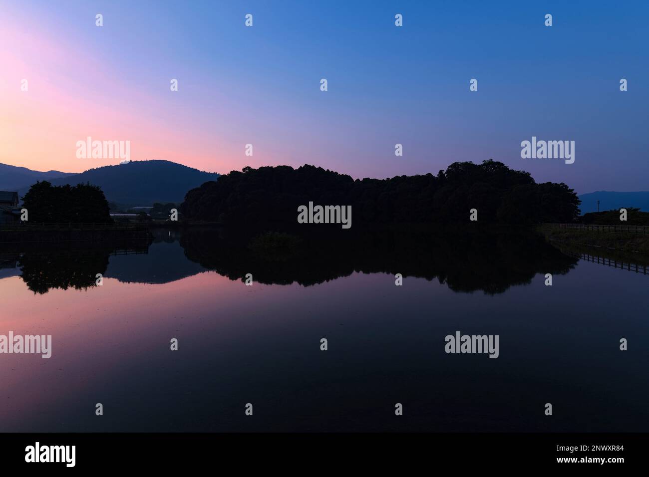 A photo taken in daybreak on June 15, 2018 shows the Hashihaka Kofun ...