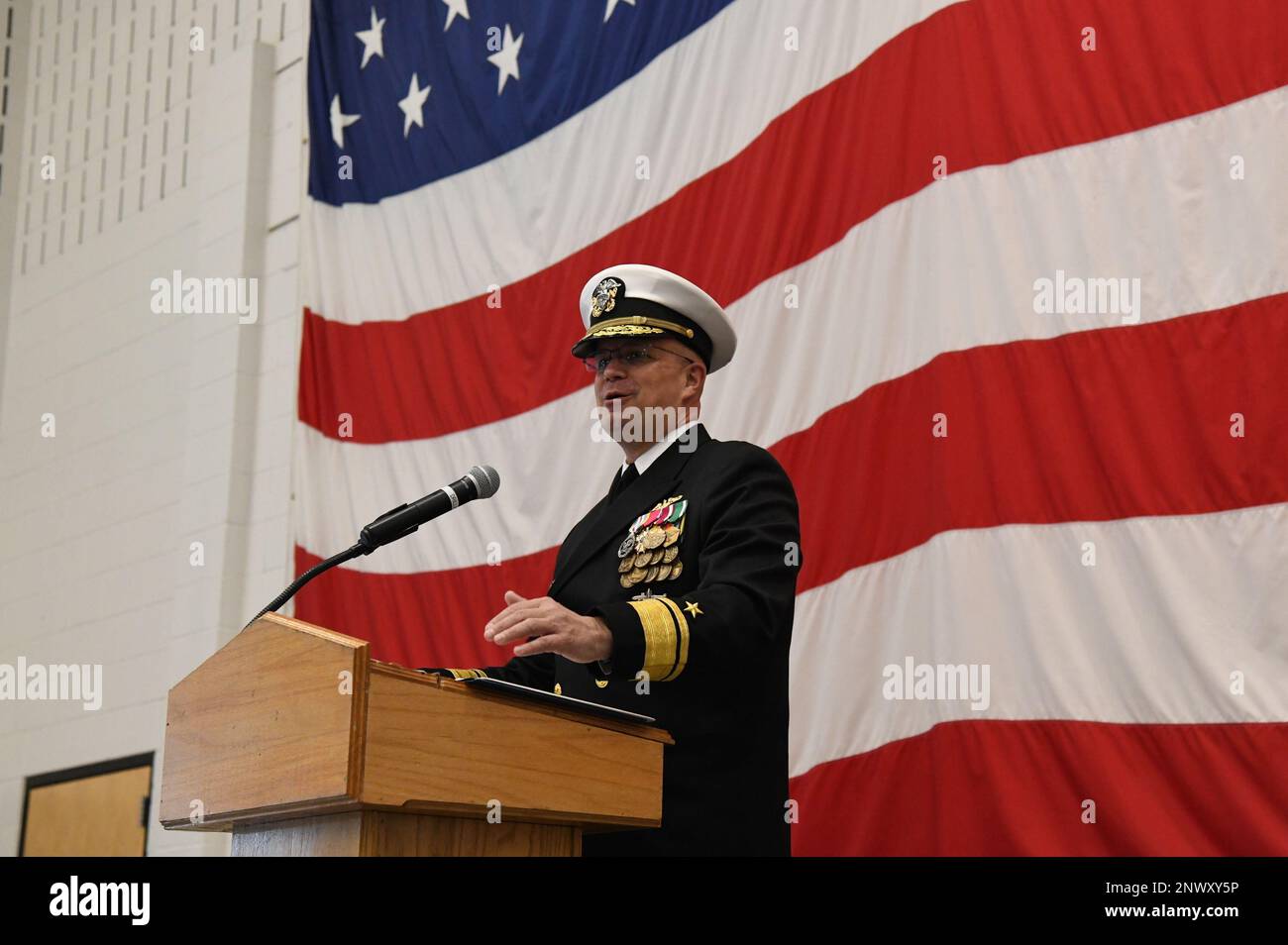 Rear Adm. Carl Lahti, Commander, Navy Region Japan, delivers remarks ...