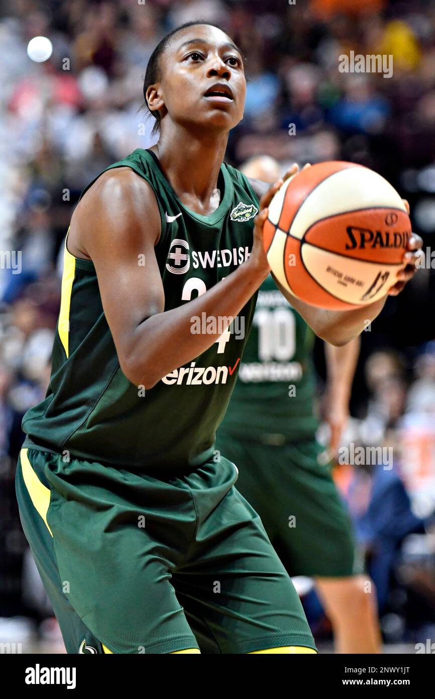 July 20, 2018: , Seattle Guard, Jewell Loyd, prepares to shoot a free ...